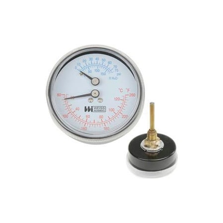 Weiss Instruments 4" Boiler Gauge, 1/2" NPT Bottom, 60-260F, 0-75PSI ...