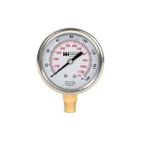 Weiss Instruments 2 1/2" dial, liquid filled, 1/4" NPT bottom, 0-160 ...
