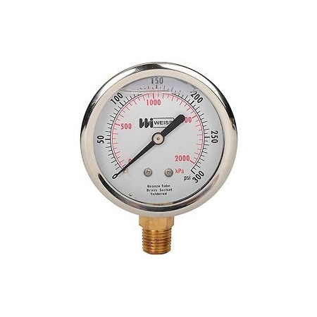 Weiss Instruments 2 1/2" dial, liquid filled, 1/4" NPT bottom, 0-300 ...