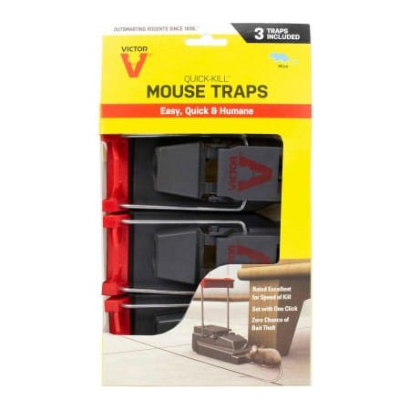 Woodstream Victor 3-Pack Quick-Kill Mouse Snap Trap, 3 Traps/Pack ...