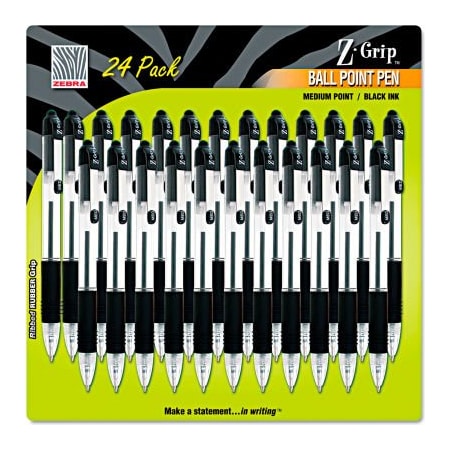 Zebra Pen Zebra Z-Grip Retractable Ballpoint Pen, Black Ink, Medium, 24 ...
