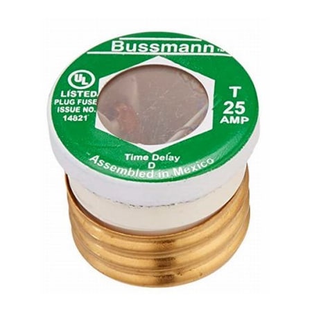 COOPER BUSSMANN 25A T Plug Fuse, 125V AC Time-Delay, Edison - BP/T-25