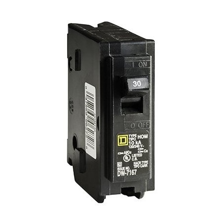 SQUARE D BY SCHNEIDER ELECTRIC 30A, 1 pole Circuit Breaker, HOM, 120 ...
