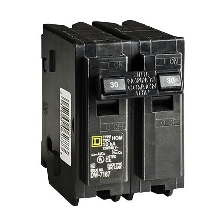 SQUARE D BY SCHNEIDER ELECTRIC 30A, 2 pole Circuit Breaker, HOM, 120 ...