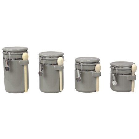 Home Basics 4 Piece Ceramic Canisters with Easy Open AirTight Clamp Top ...
