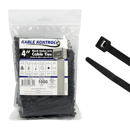 Kable Kontrol Cable Tie, 4 in L, 1 in Max Bundle Dia., Black, Nylon 6/6 ...