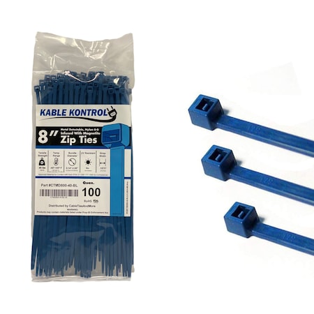 Kable Kontrol Metal Detectable Zip Ties, 8'' Long, 40 Lbs Tensile ...