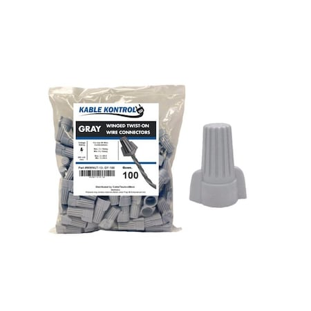 Kable Kontrol Wire Terminal, 10 AWG, 600 V, Grey, 100 PK WWNUT-13-GY ...