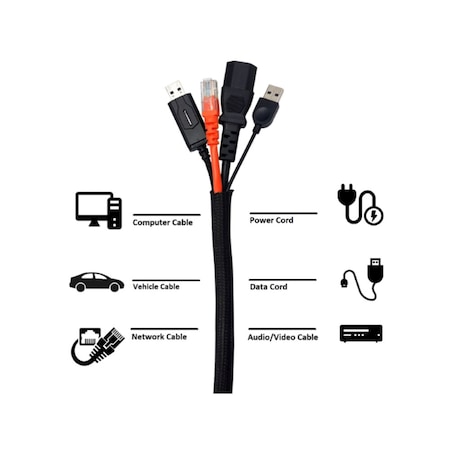 Kable Kontrol Braided Cable Sleeve, 1/2 in Inside Dia., 10 ft ...