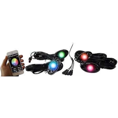 Race Sport Colorsmart 4-Led Rock Light Kit (Rgb Multi-Color W/ White ...