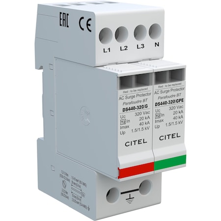 Citel Surge Protection Device, 3 Phase, 240/415V DS44S-320/G | Zoro