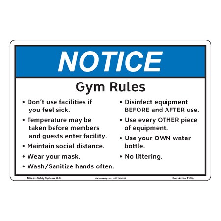 Clarion Safety Systems ANSI/ISO Compliant Notice/Gym Rules Safety Signs ...