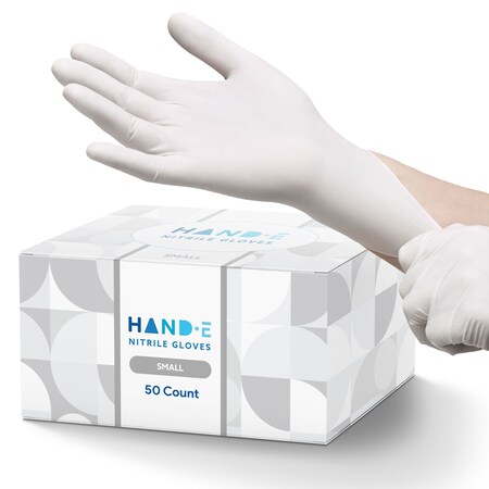HAND-E White, S, 3 mil, Nitrile Powder-Free, Nitrile Disposable Gloves ...