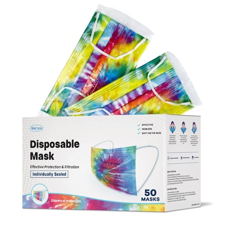 Wecare Individually Wrapped Face Masks, Tie Dye, 50PK WC-WMN100017-TD ...