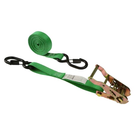 Us Cargo Control 1" x 20' Green Ratchet Strap w/ S-Hook and Keeper ...