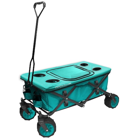 Cod Usa All-Terrain Folding Wagon w/Table Top Cooler, Teal 901254 | Zoro