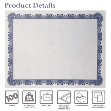 Better Office Products Certificate Paper, Blue Border, Letter Size ...