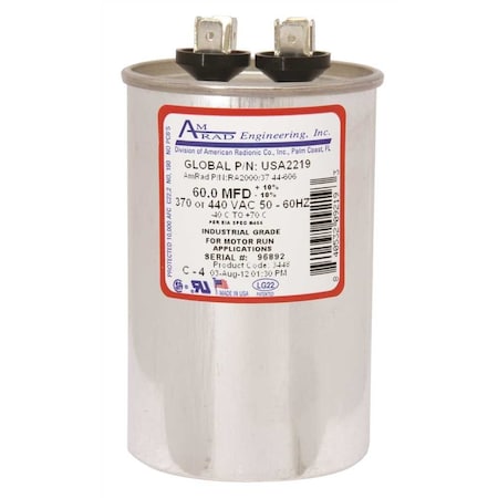 Amrad Engineering ROUND MOTOR RUN CAPACITOR, 60 MFD, 370/440 VAC ...