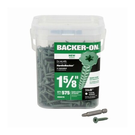Backer-On Deck Screw, 1-5/8 in, Steel, Flat Head, Torx Drive, 575 PK ...