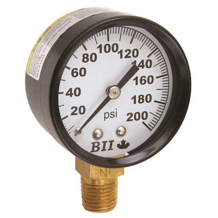 Boshart Industries 0 to 200 psi psi, 2 in Dial, 1/4 in MNPT PG-200NL | Zoro