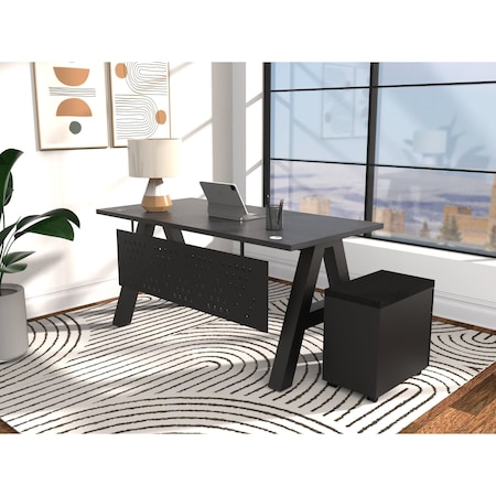 We'Re It A-Frame 60'' Writing Desk with Storage, Black Frame, Charcoal ...