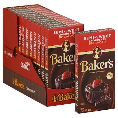 Bakers Baker Chocolate Semi Sweet 4 oz., PK12 10043000054021 | Zoro