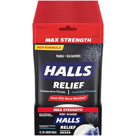 Halls Halls Extra Strong Menthol Lyptus Cough Drops 30 Count, PK48 ...