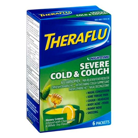 Theraflu Night Time Severe Cold & Cough 6 Packets, PK144 44056577 | Zoro