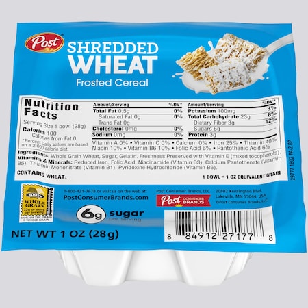 Post Post Frosted Shredded Wheat Cereal 1 oz. Bowl, PK96 27177 | Zoro