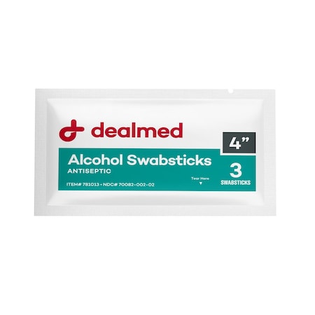 Dealmed Alcohol Swabsticks 3'S, 25/Bx, 10/Cs, 250PK 781013 | Zoro