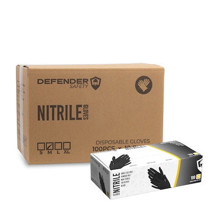 DEFENDER SAFETY Black, M, 4 Mil, Nitrile Powder-Free, Nitrile ...