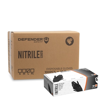 DEFENDER SAFETY Black, L, 4 Mil, Nitrile Powder-Free, Nitrile ...