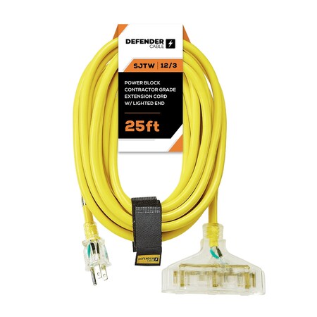 Defender Cable 12/3 Gauge, 25 ft SJTW POWERBLOCK w Lighted End UL and ...
