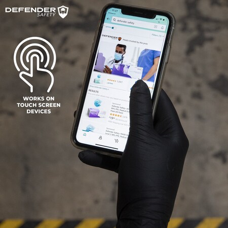 DEFENDER SAFETY Black, XL, 6 Mil, Nitrile Powder-Free, Nitrile ...