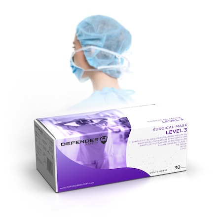 Defender Safety Surgical Mask w Ties ASTM Level 3, 4 Layer, 99 PFE ...