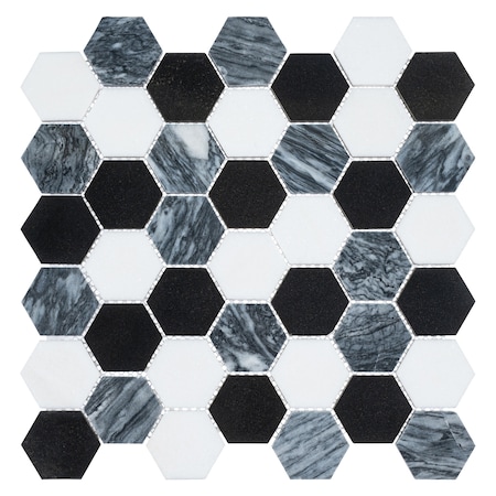 Andova Tiles SAMPLE-Channing 2-in. Hexagon Honeycomb Marble Look Glossy ...