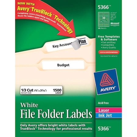 Avery Avery White File Folder Labels, 2/3