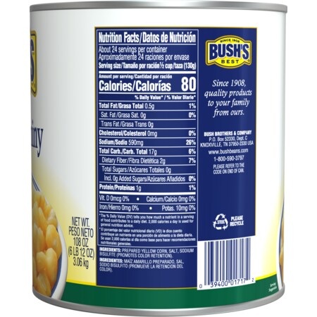 Bushs Best Bush's Best Golden Hominy #10 Can, PK6 01717 | Zoro