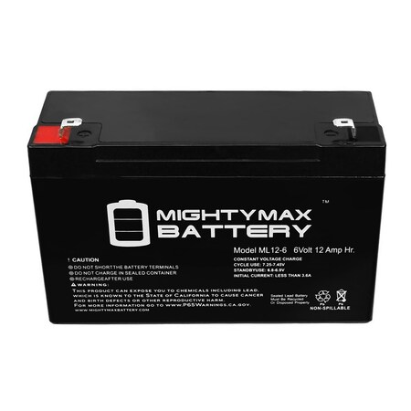 Mighty Max Battery 6 -Volt 12 Ah Rechargeable F2 Terminal Sealed Acid ...