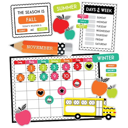 Schoolgirl Style Black, White + Stylish Brights Calendar Bulletin Board ...