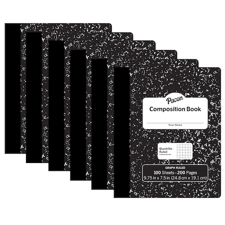 Pacon Composition Book, Marble, 1/5in Quadrille Ruled, 100 Sheets, PK6 ...