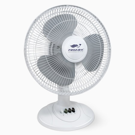 Proaira 12-inch Oscillating Table Fan w/Adjustable Tilt, 3 Speed ...