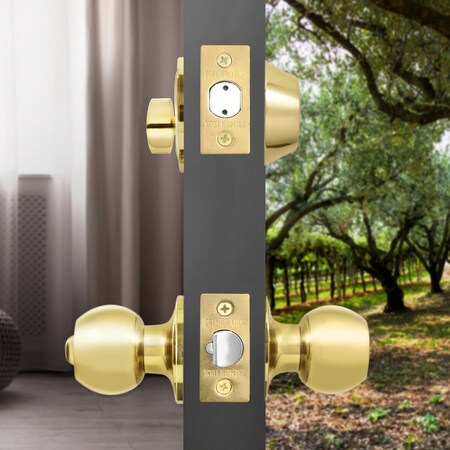 Premier Lock Entry Door Knob Combo Lock Set with Deadbolt, Solid Brass ...