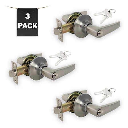 Premier Lock Entry Door Lever Lock Set Set of 3, Keyed Alike, Satin ...
