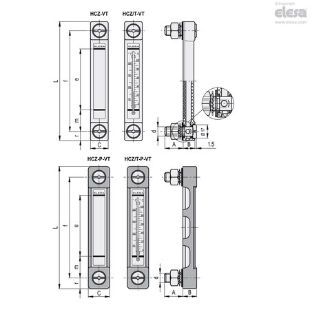 Elesa Oil level indicators, HCZ.127-P-VT-M12 HCZ-VT | Zoro