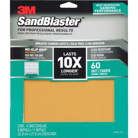 3M 3M Sandblaster 11 in. L X 9 in. W 60 Grit Ceramic Sandpaper 4 pk ...