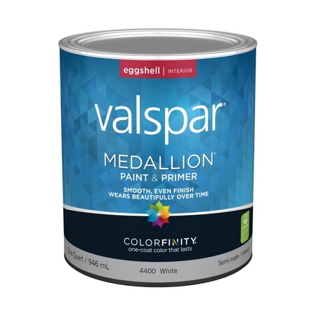 Valspar Interior Paint, Eggshell, White, 1 qt 027.0004400.005 | Zoro