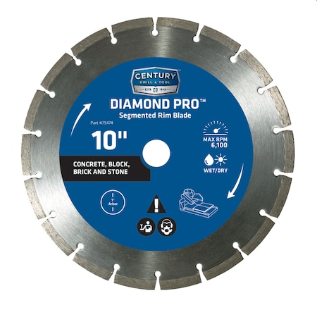 Century Drill & Tool 10 in. D X 1 in. Diamond Segmented Rim Diamond Saw ...