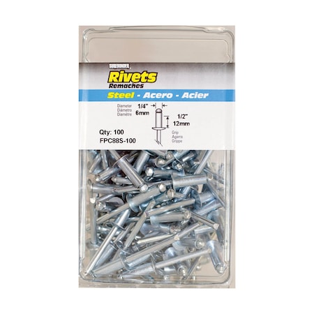 Surebonder Blind Rivet, 1/4 in Dia., 1/2 in L, Steel Body, 100 PK ...