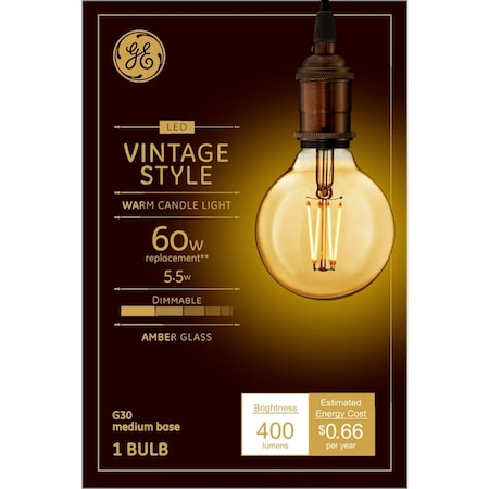 Current GE G30 E26 (Medium) Filament LED Bulb Amber Warm White 60 Watt ...